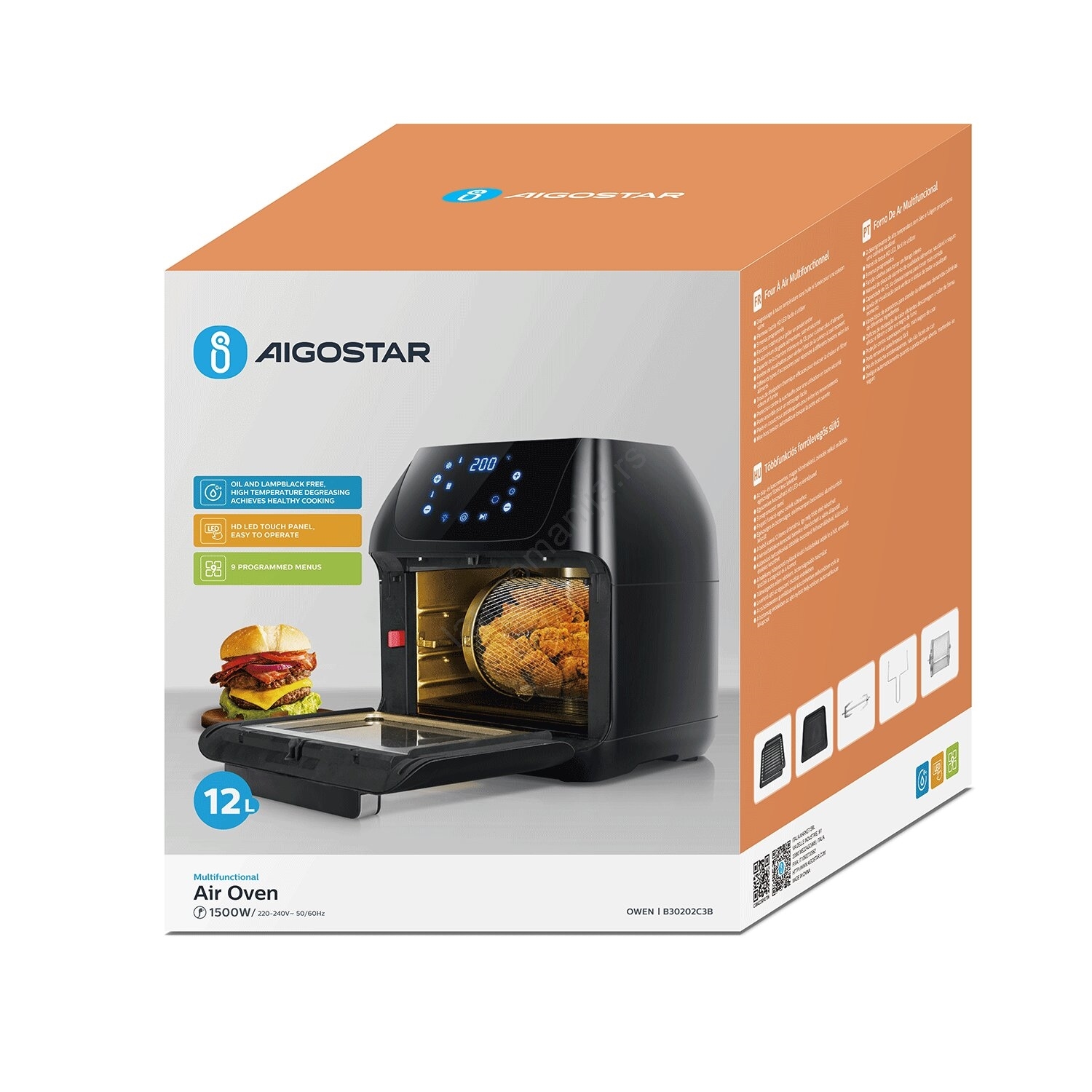 Aigostar - Konvekcijska rerna 1400W/230V 12l crna | Lampomanija