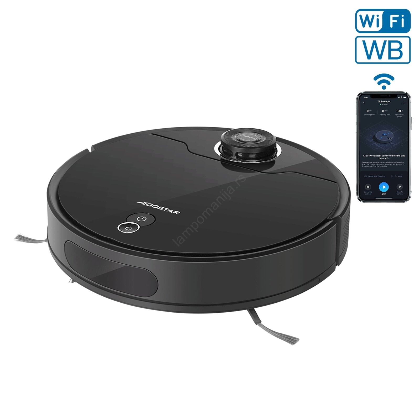 Aigostar - Pametni robotski usisivač 12W/230V Wi-Fi crne boje | Lampomanija