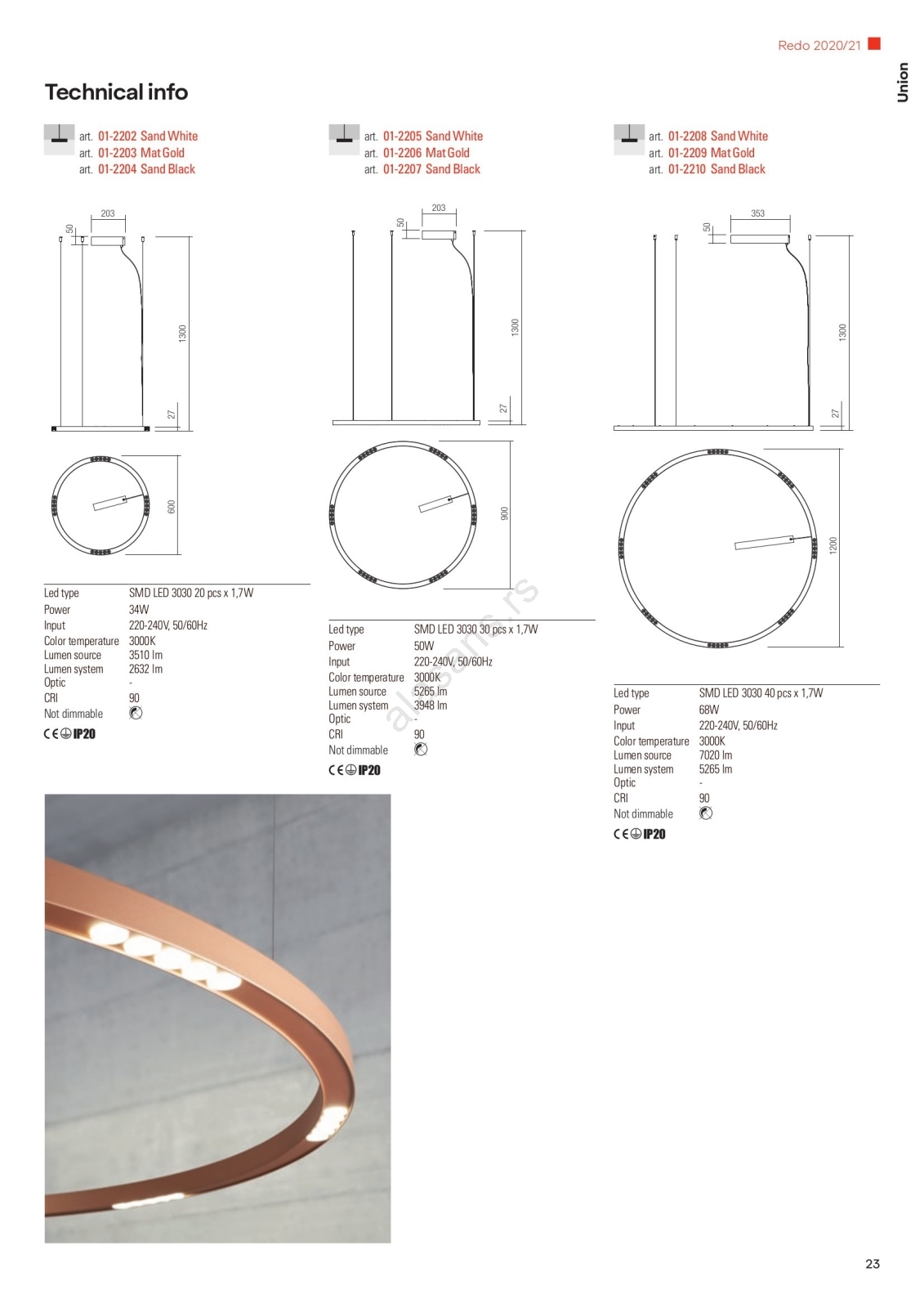 Redo 01-2209 - LED luster na sajli UNION LED/68W/230V 3000K prečnik 120 ...